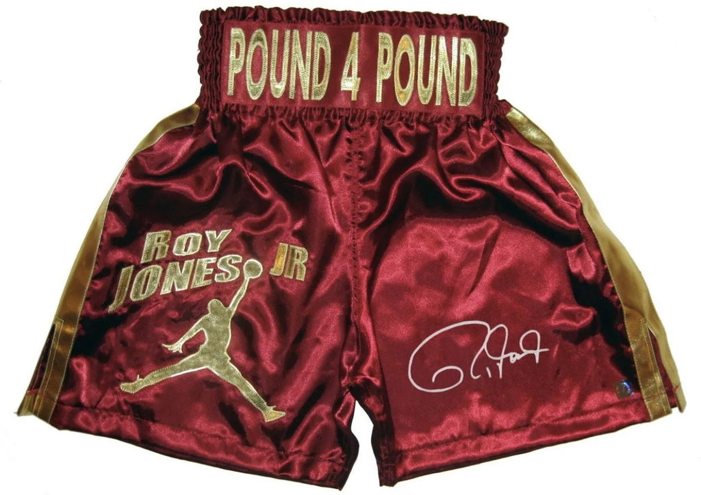 Roy Jones Jr Autographed Burgundy Pound 4 Pound Boxing Trunks ASI Proo ...