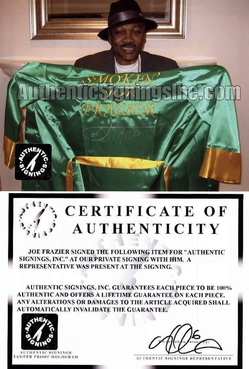 Joe Frazier Signed Autographed Rare Green Boxing Robe in Silver ASI Ce ...