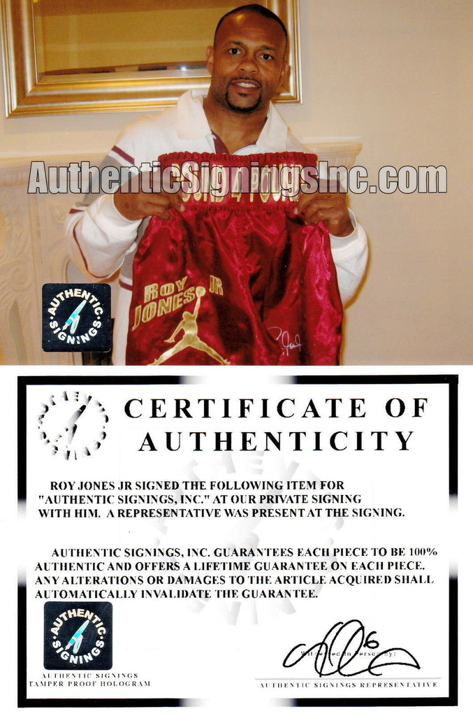 Roy Jones Jr., Autographed Custom Painted Boxing Trunks with ASI Certi ...