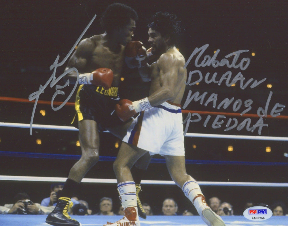 Sugar Ray Leonard & Roberto Duran Signed 8x10 Photo Inscribed "Manos D ...