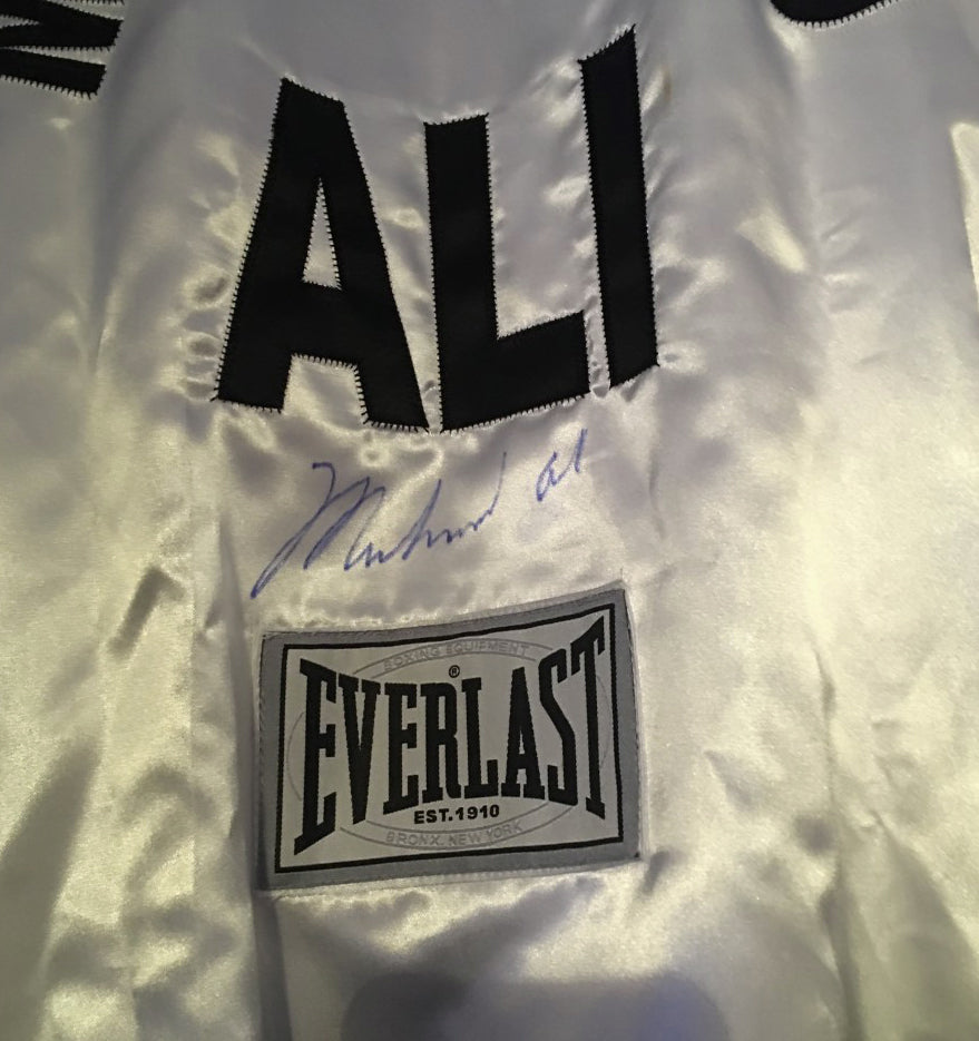 Muhammad Ali Autographed Custom Made White Boxing Robe signed in Blue ...