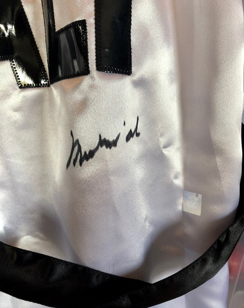 Muhammad Ali Autographed Custom Made White Boxing Robe signed in Black ...