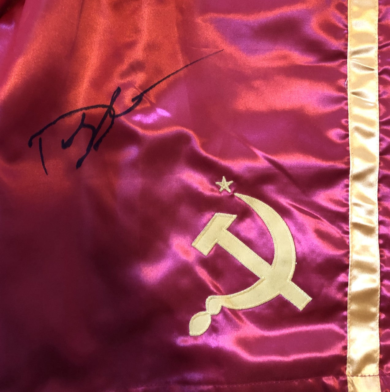 Dolph Lundgren Red and Yellow Drago Hand made Boxing Trunks signed ...